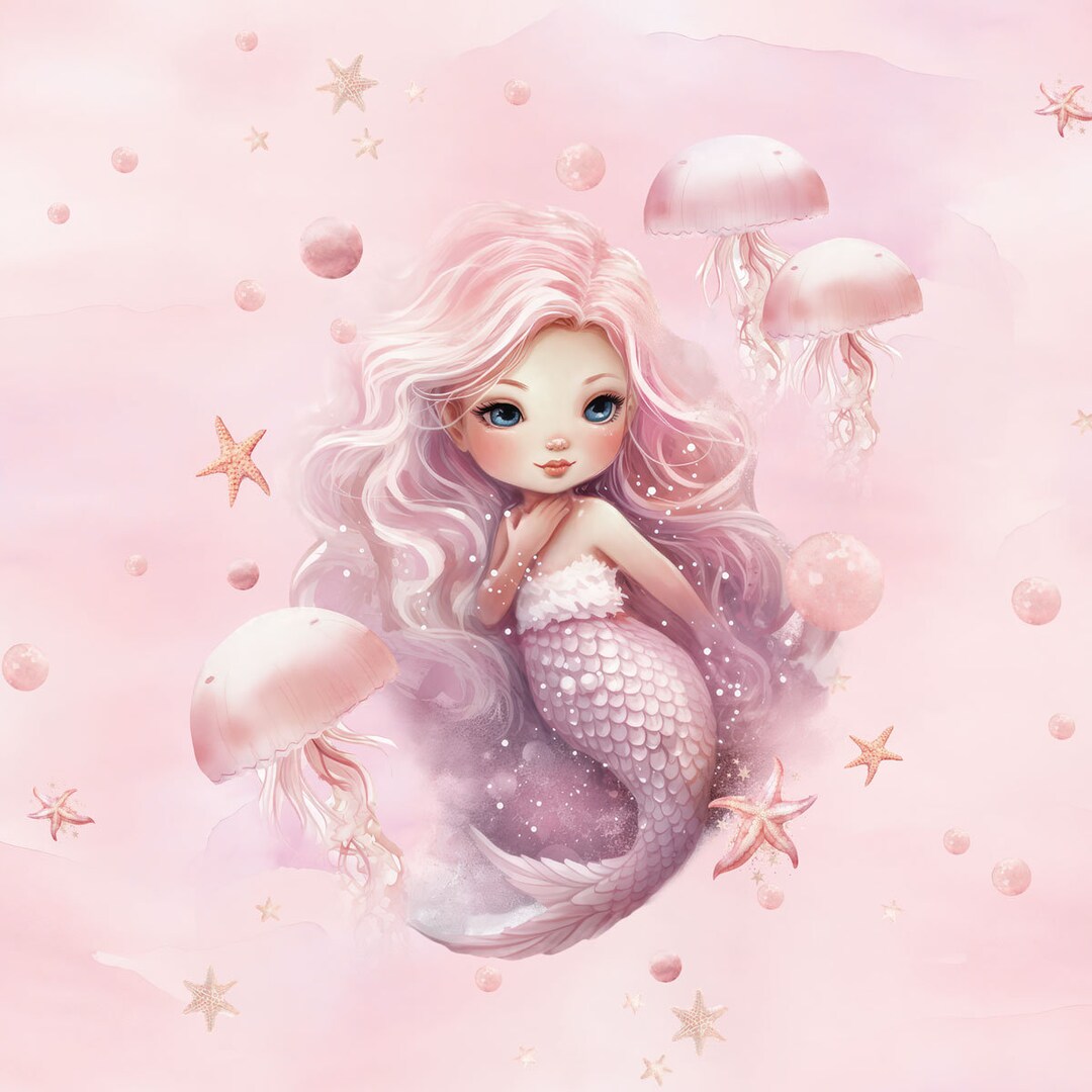 Fairy Tale Mermaid Fabric Panel, Ocean Fabric, Sea Life Fabric ...