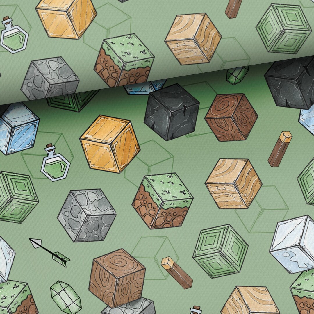 Video Games Fabric, Gamer Fabric by Half Meter, Building Blocks Toy ...