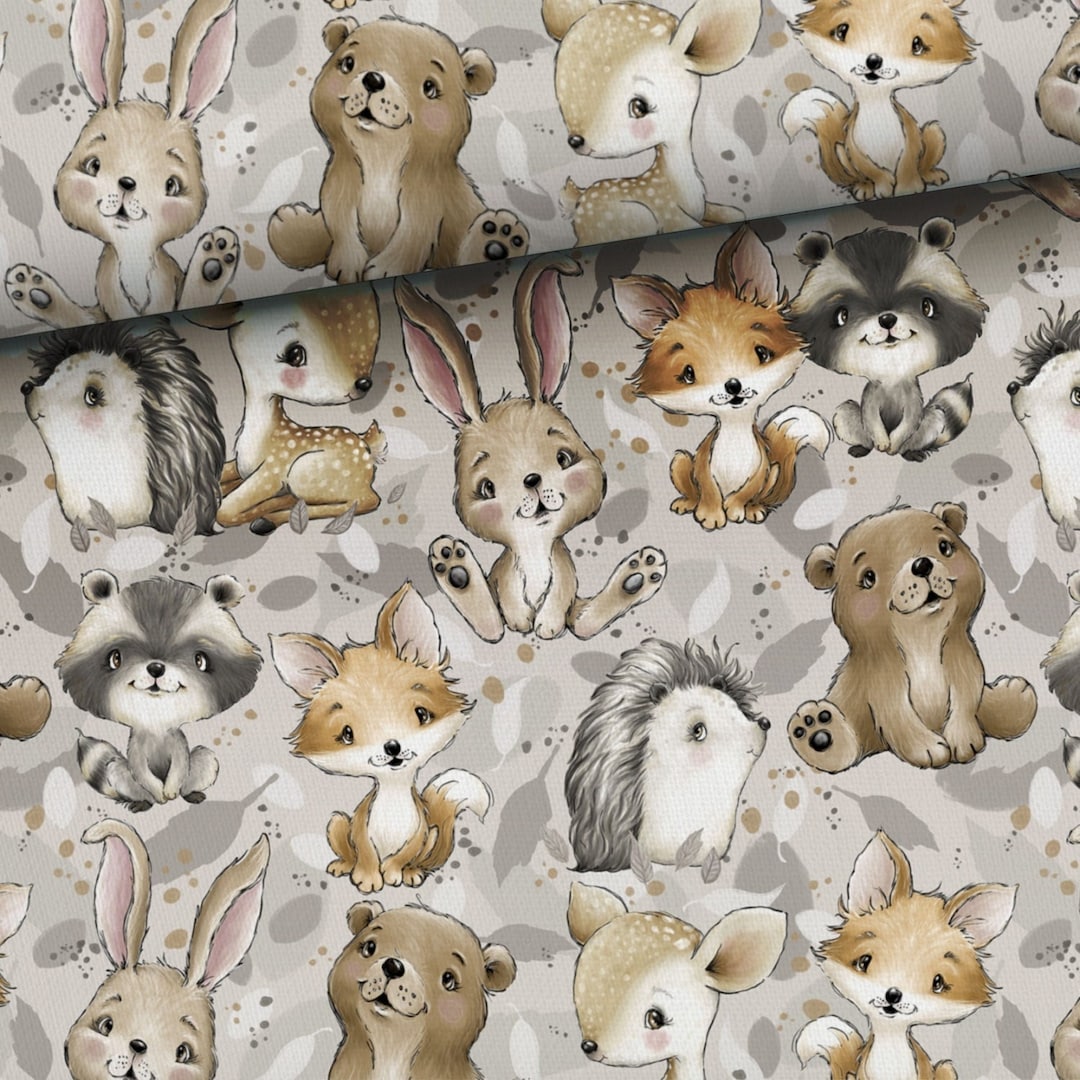 Woodland Fabric, Forest Animals Fabric by Half Meter 100% Cotton 59 150 ...