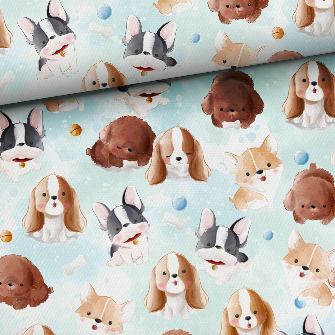 Dogs Fabric by Half Meter Half Yard, Cute Puppies Fabric 100% Cotton 59 ...