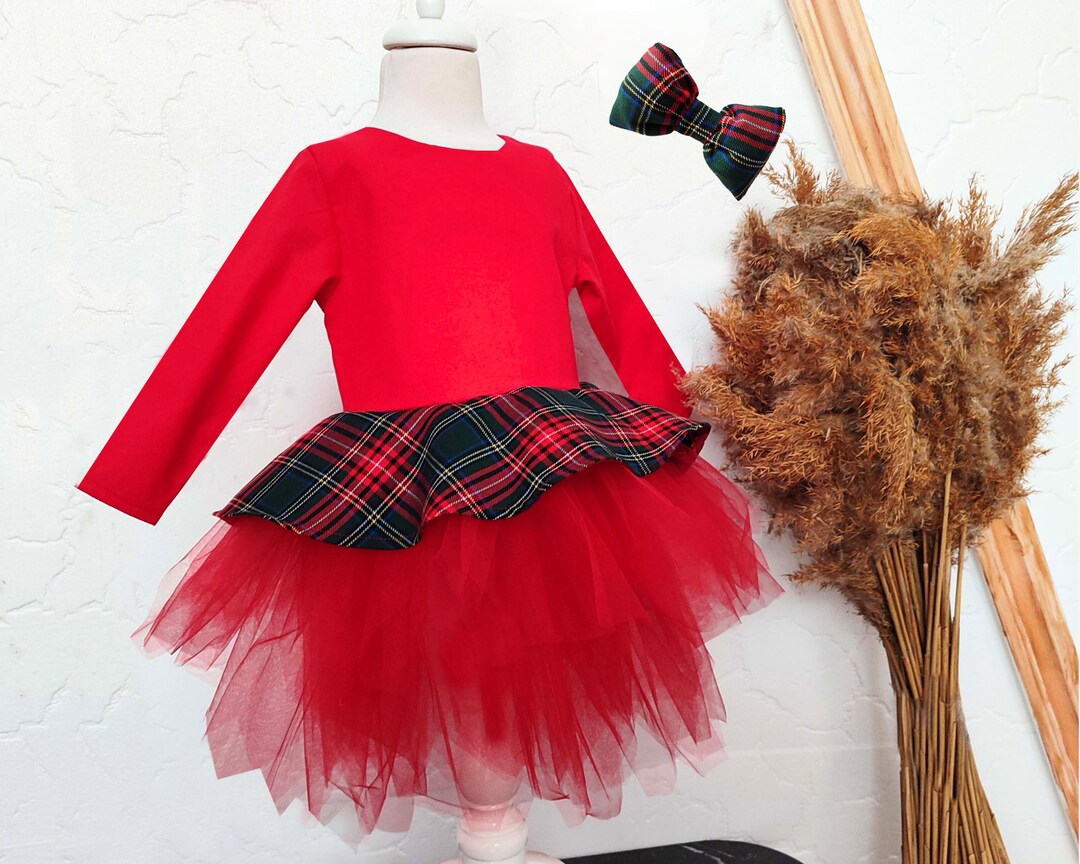 Girls Christmas Holiday Dress, Red Tartan Xmastoddler Outfit, Red ...