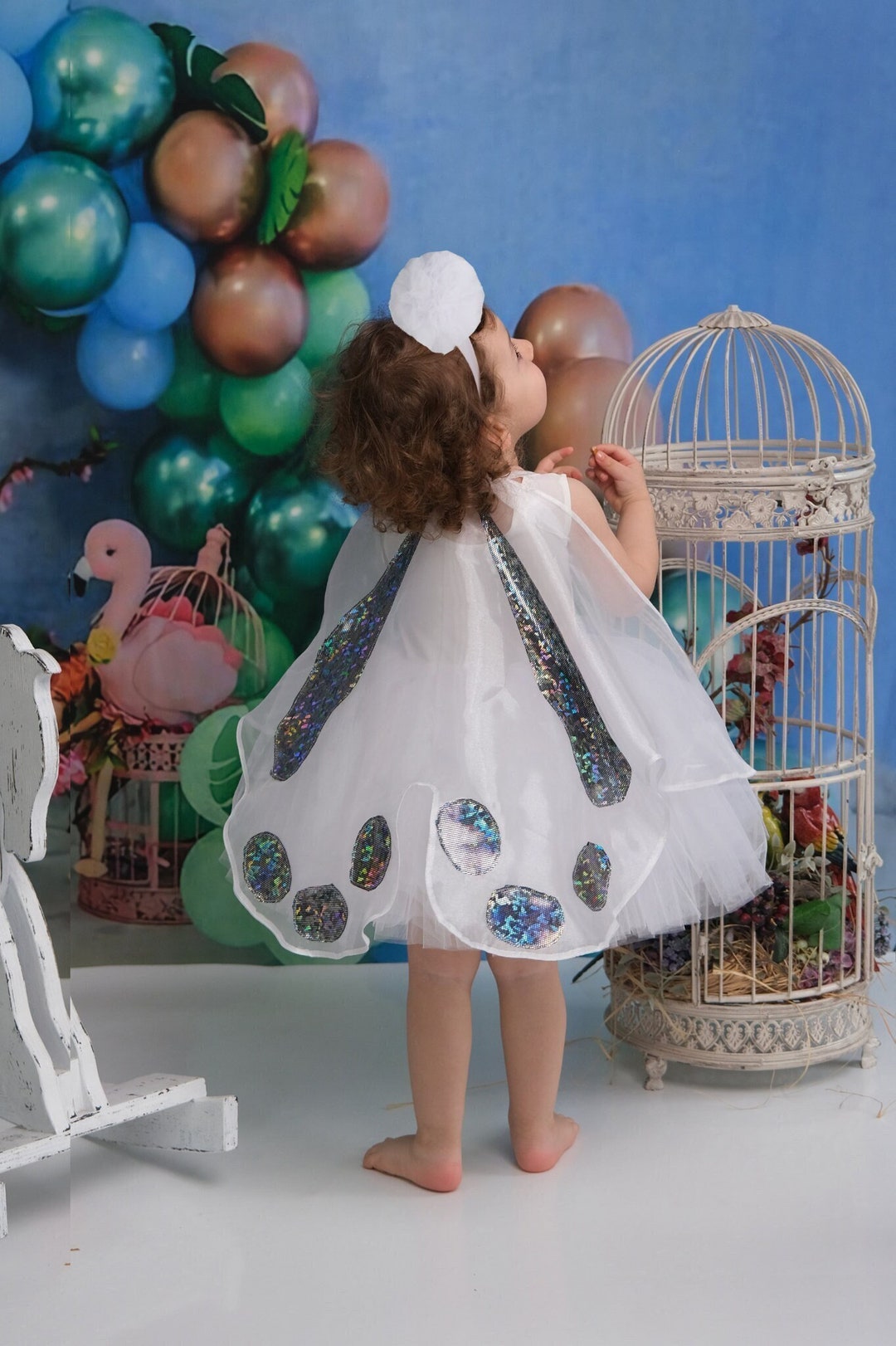 White Butterfly Fairy Wings Cape Girl Dress Set, Magical Butterfly Cape ...