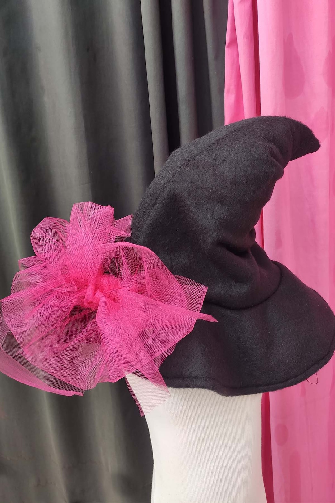 Toddler Girl Black Pink Witch Costume Hat, Halloween Kids Black Witches ...