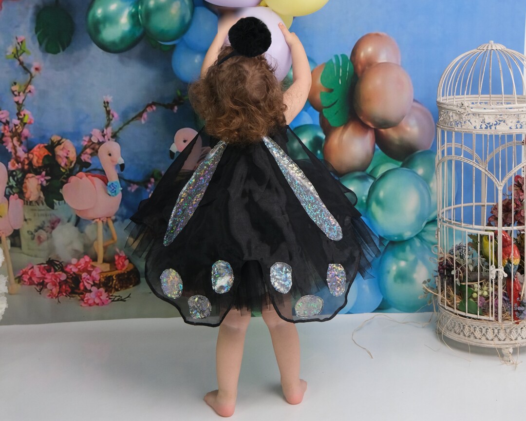 Black Butterfly Fairy Wings Cape Girl Tutu Dress Set, Magical Butterfly ...