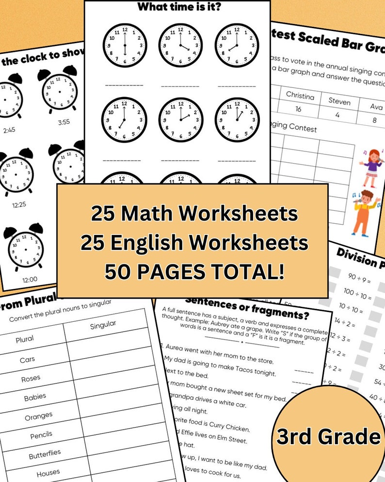3rd Grade Activity Worksheets, Printable, Math Worksheet, English ...