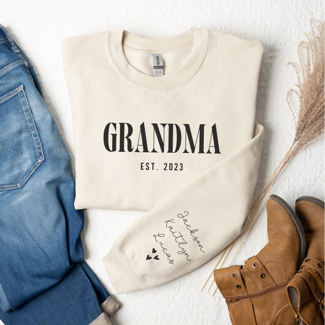 Personalized Grandma Sweatshirt With Grandkids Names on Sleeve, Custom ...