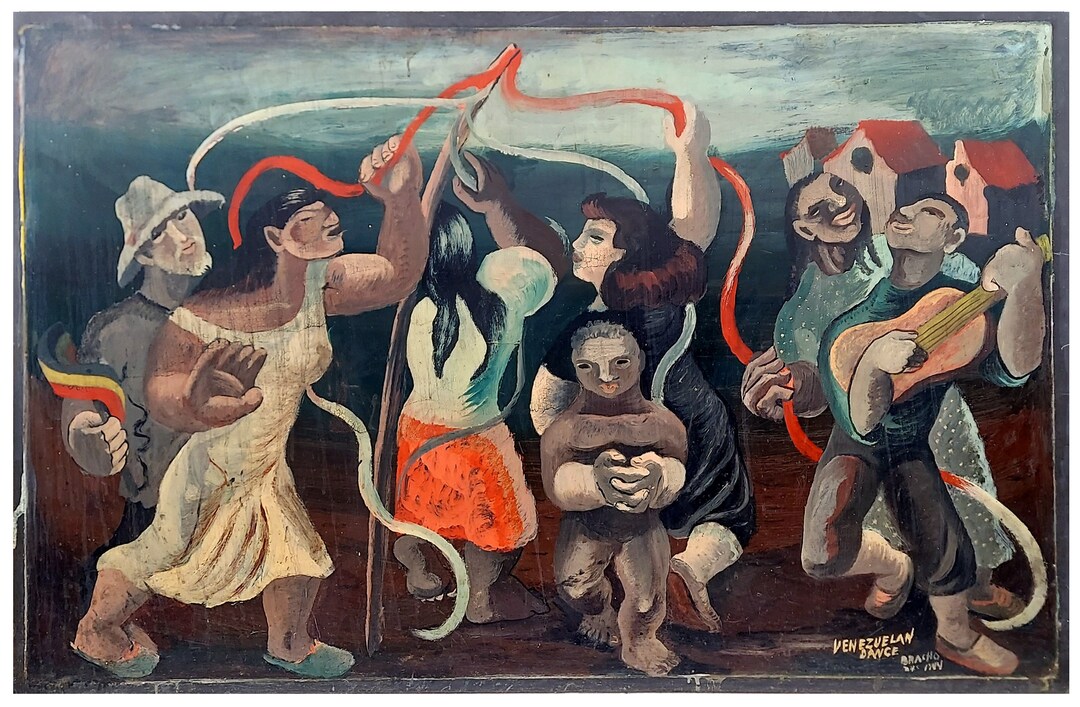 Venezuelan Dance, 1944. Oil Painting on Stone Panel by Gabriel Bracho ...