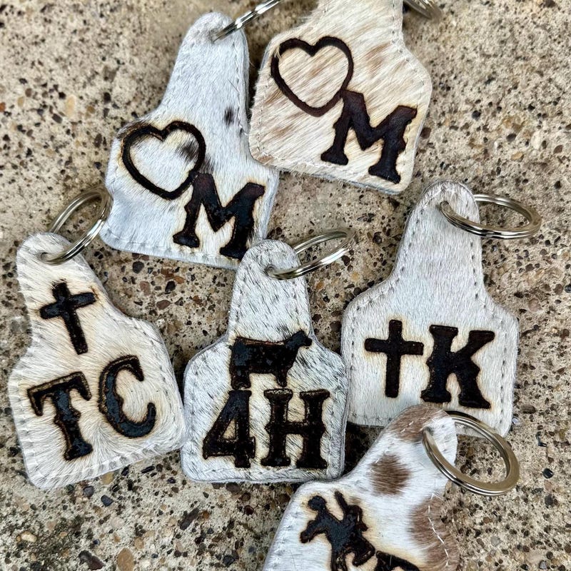 Personalized Cow Hide Keychain - Etsy