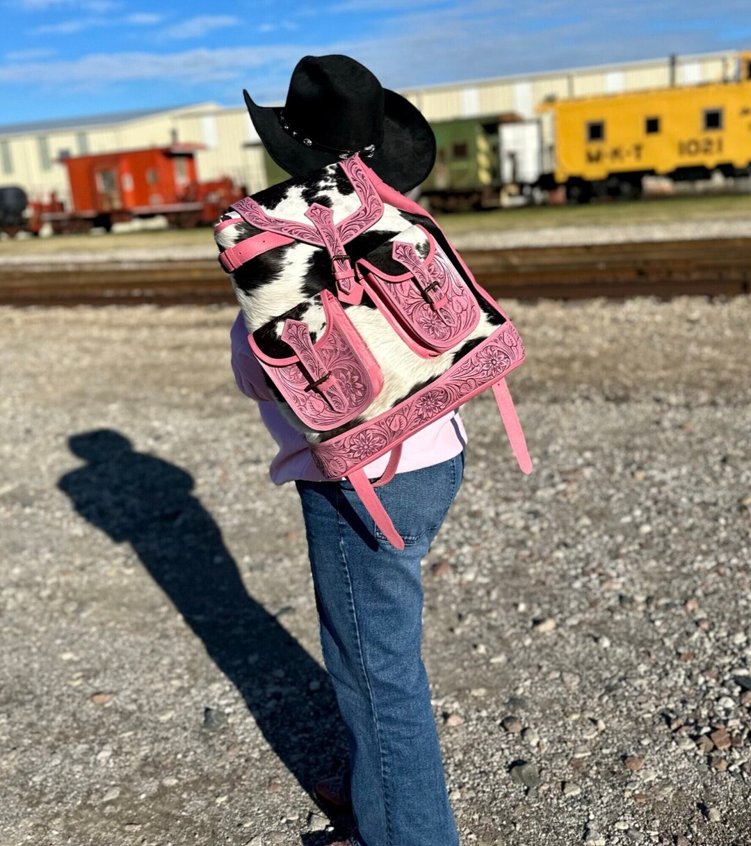 Cowhide Backpack, Pink Cowhide Backpack, Leather Backpack, Western ...