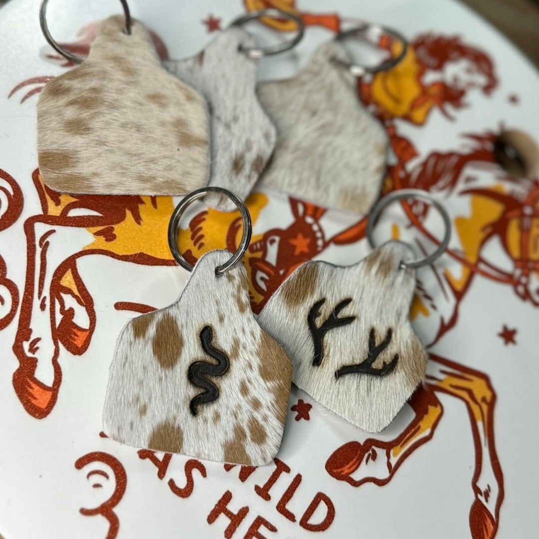 Custom Branded Cowhide Keychain, Cow Tag, Cattle Tag, Western, Rodeo ...