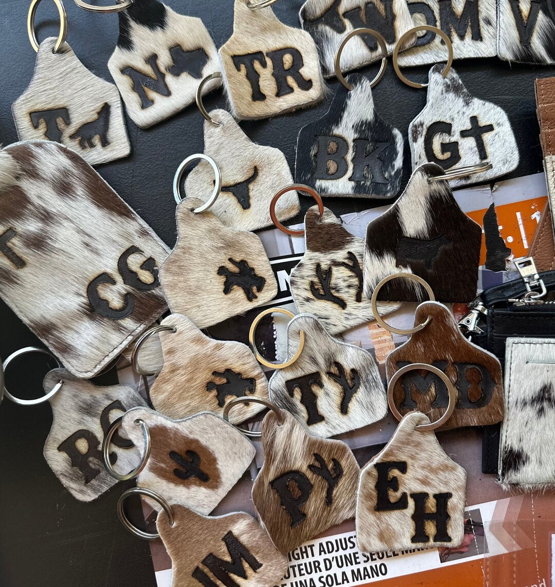 Custom Branded Cowhide Keychain, Cow Tag, Cattle Tag, Western, Rodeo ...