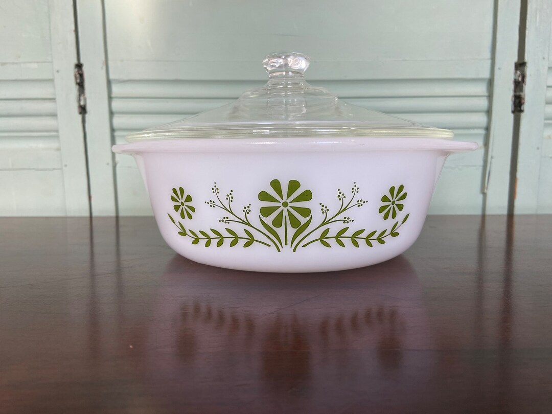 Vintage Green Flower Glasbake - Etsy