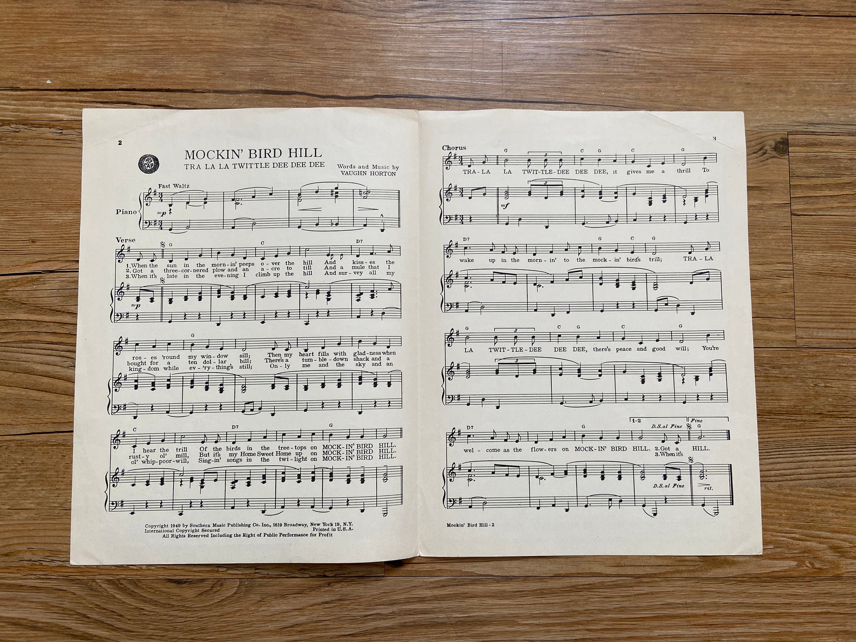 Vintage Sheet Music mockin' Bird Hill - Etsy