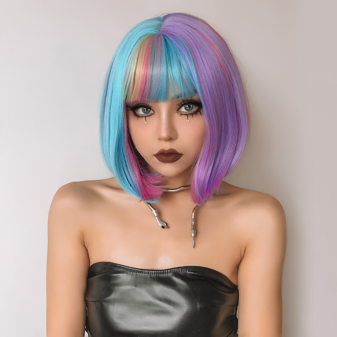 Short Straight Multi Color Bob Wig for Cosplay and Party/ Heat - Etsy