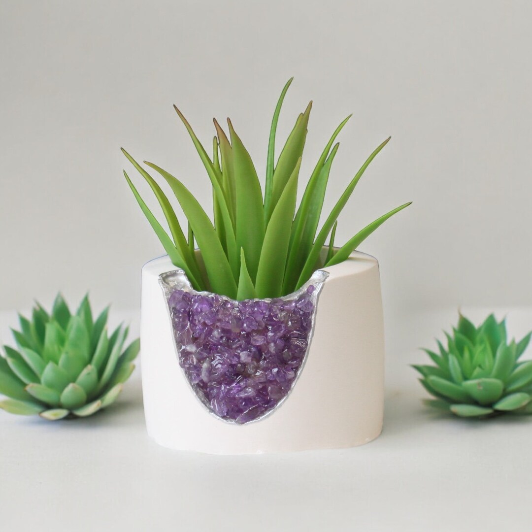 Amethyst Crystal Plant Pot With Silver Trim - Etsy UK
