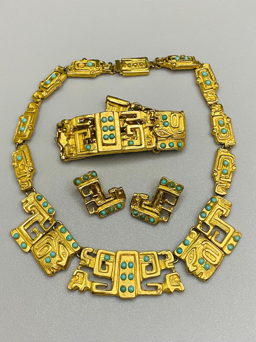Very RARE Vintage TAXCO Salvador Teran Marbel Mexico Aztec Gold Plated ...