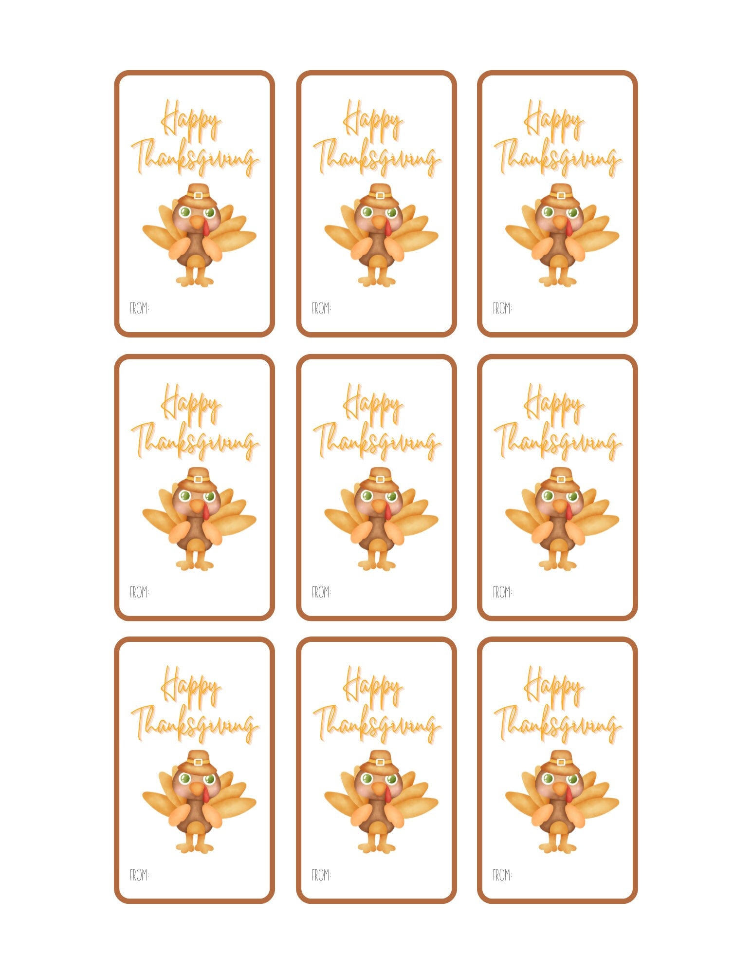 Happy Thanksgiving Gift Tags for Kids Favors |turkey Gift Tags ...