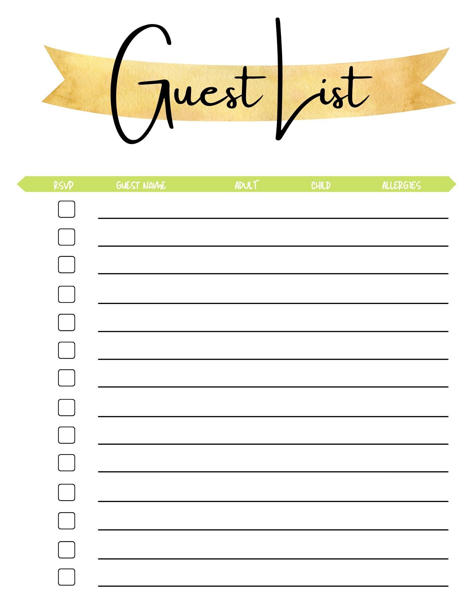 Dinner Guest List Planner | Instant Download| Printable| Holiday ...
