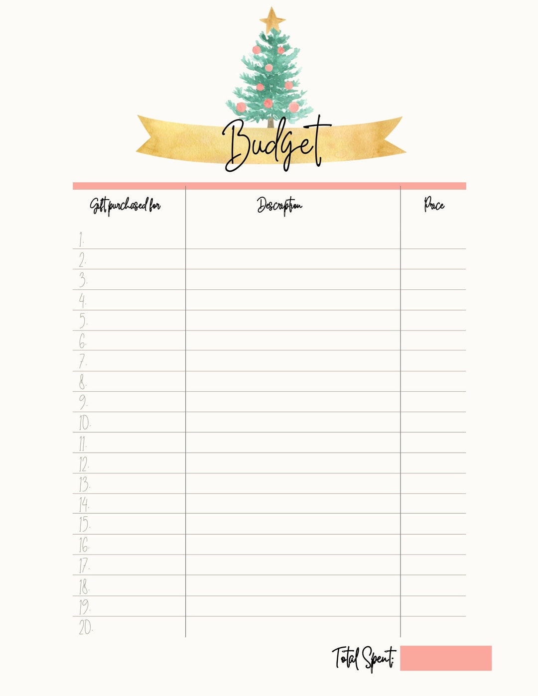 Christmas Budget Planner Sheet| Christmas Gifts| Instant Download ...