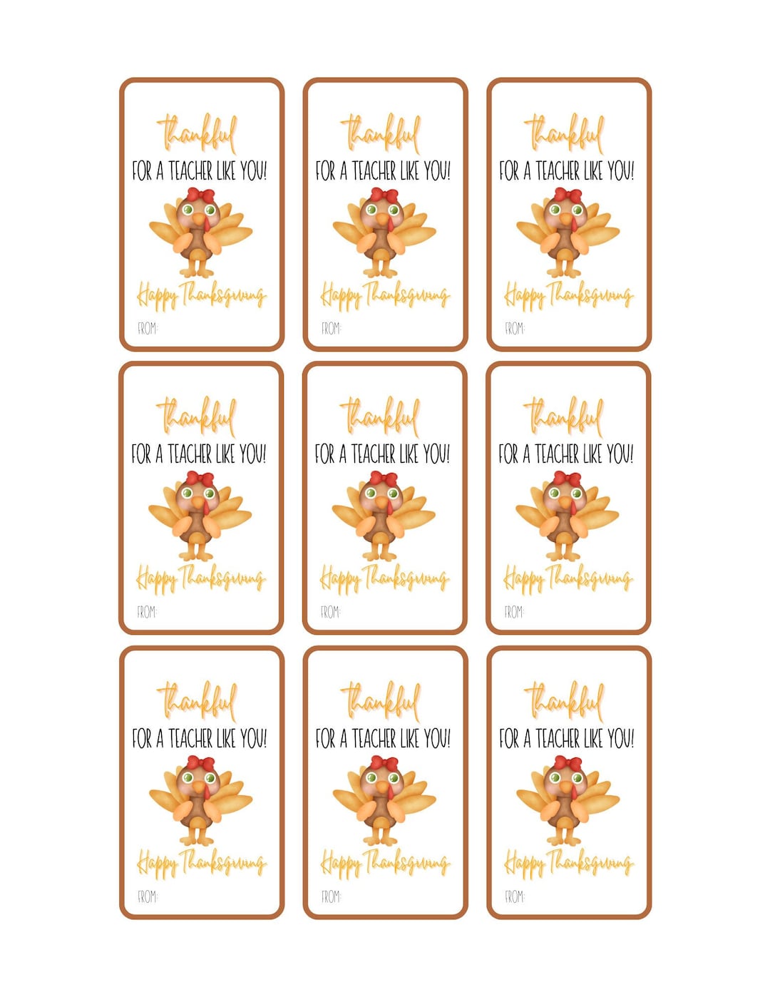 Happy Thanksgiving Gift Tags for Teachers |turkey Gift Tags |teacher ...