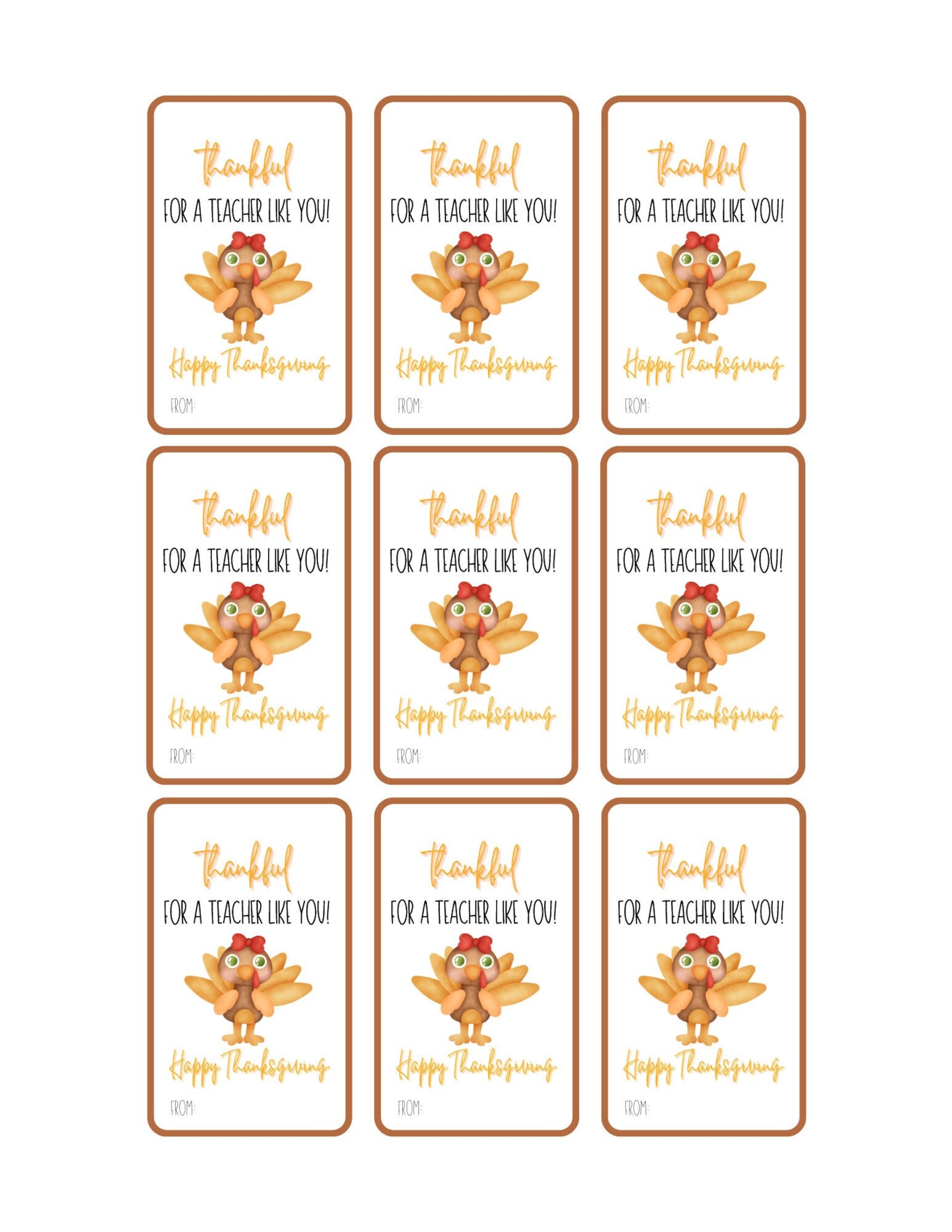 Happy Thanksgiving Gift Tags for Teachers |turkey Gift Tags |teacher ...