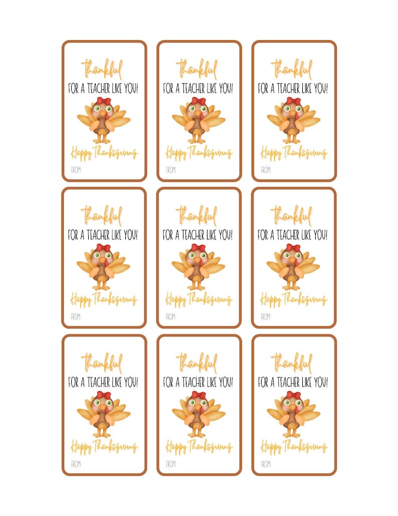 Happy Thanksgiving Gift Tags for Teachers |turkey Gift Tags |teacher ...