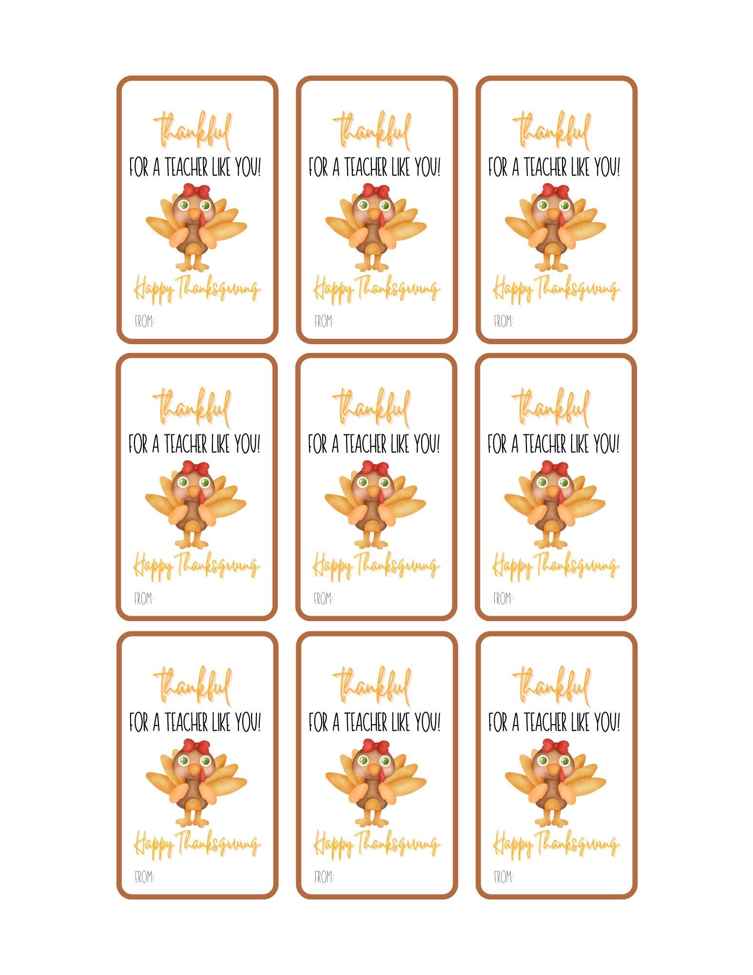 Happy Thanksgiving Gift Tags for Teachers |turkey Gift Tags |teacher ...