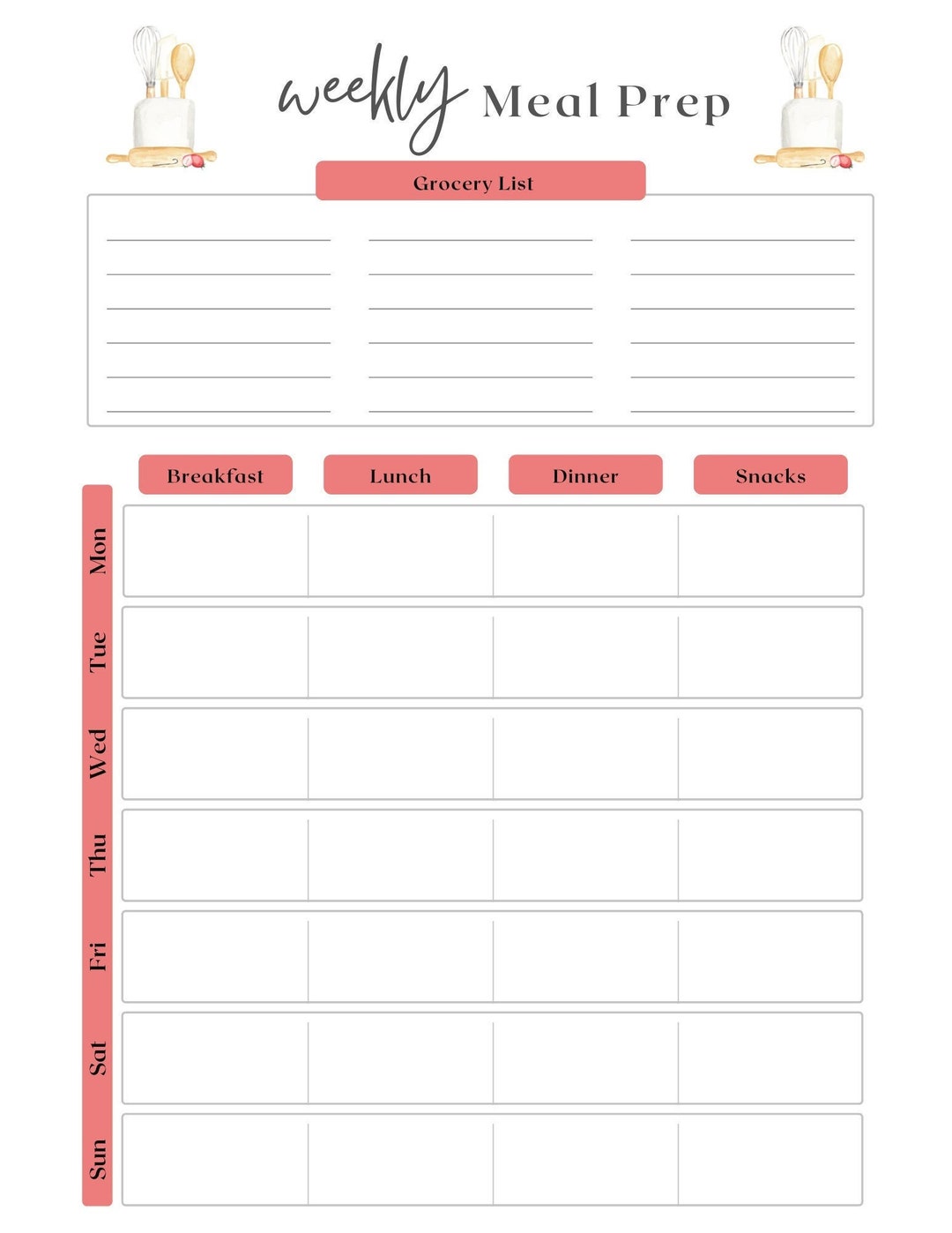 Weekly Meal Prep Printable| Meal Planner Printable| Instant Download ...
