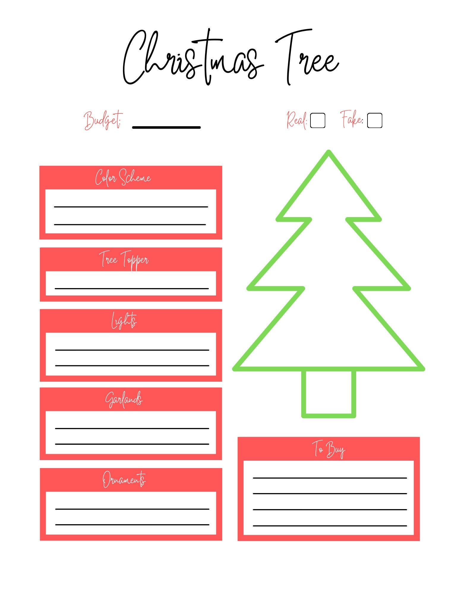 Christmas Tree Planning Sheet| Instant Download| Christmas Tree ...