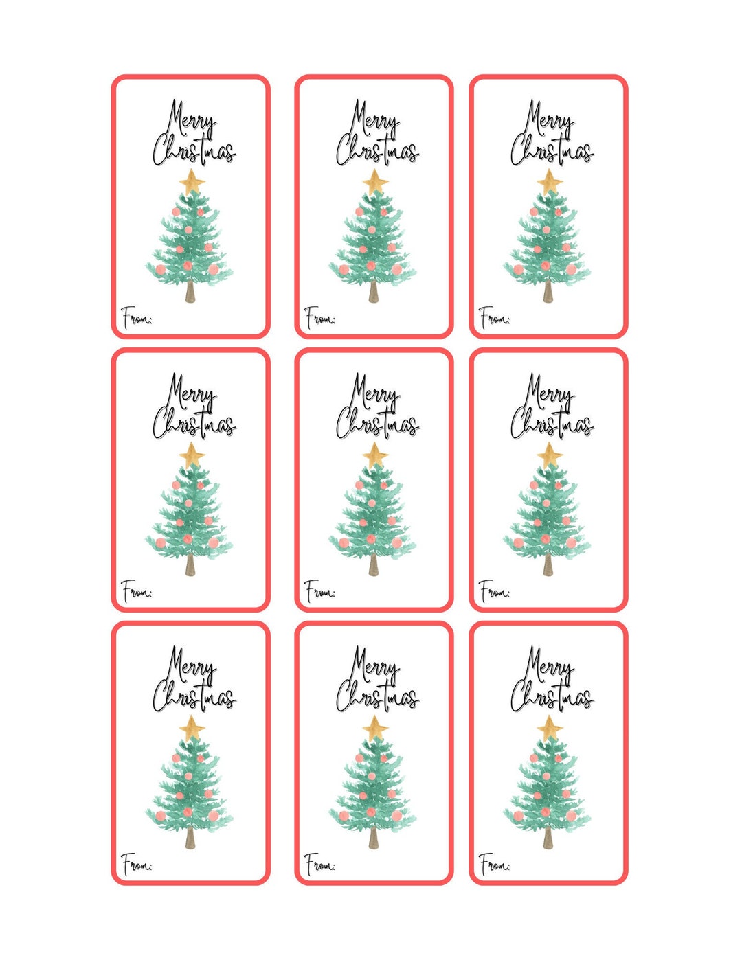 Merry Christmas Gift Tags| Christmas Tree Tag| Instant Download ...