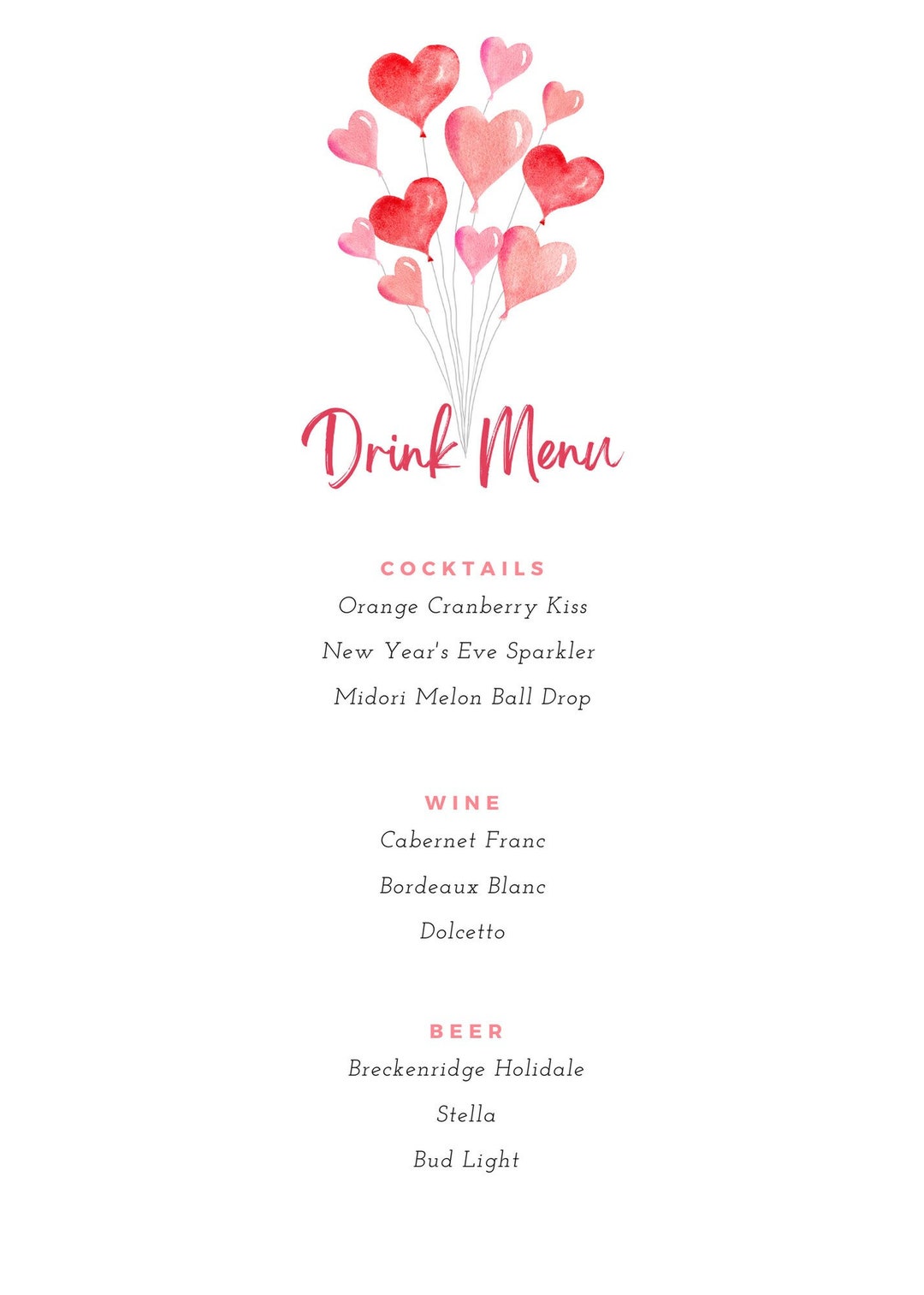 Valentine's Day Drink Menu |happy Valentine's Day| Galentine's Day ...