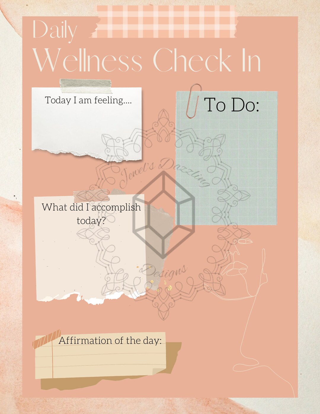 Daily Wellness Check in for Planner, Printable, PDF - Etsy