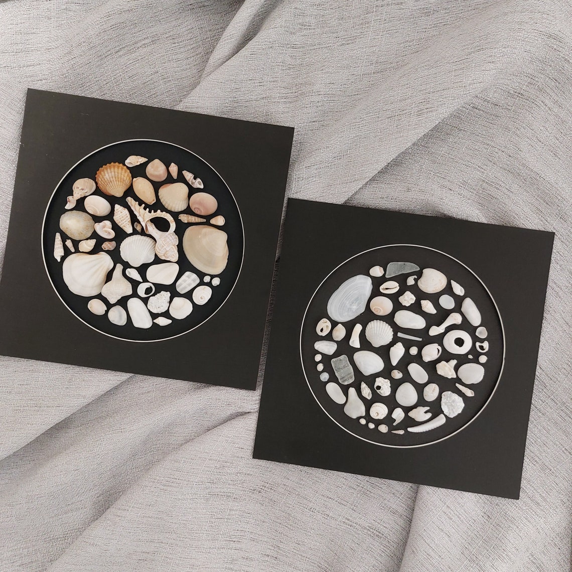 Set Mosaic Seashell Art Circle Yellow White Seashell Wall Decor Collage ...