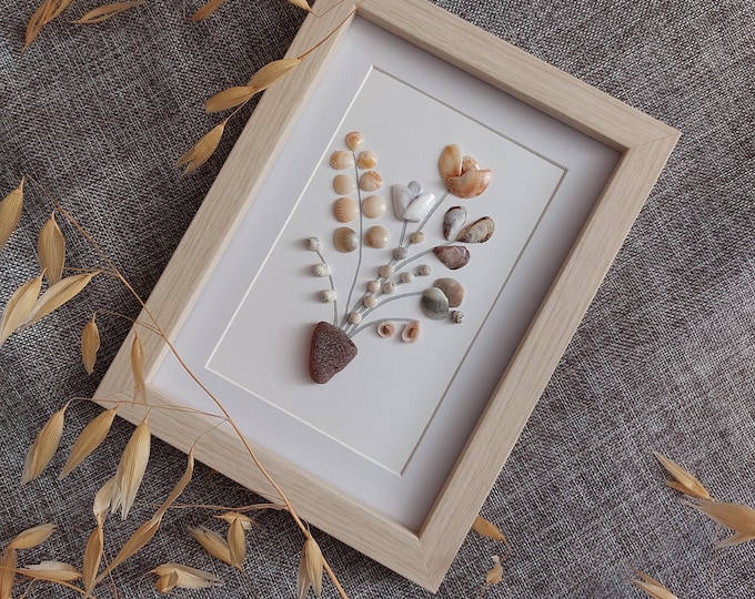 A Small Painting With Shell Flowers. Sea Shell Art. Flowers in a Frame ...