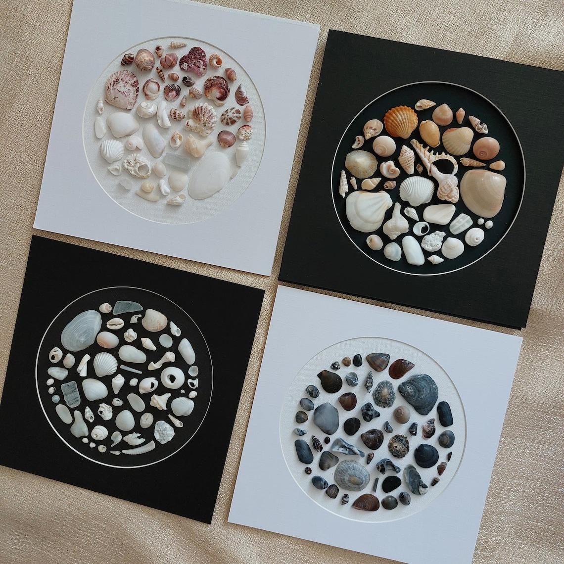 Set Mosaic Seashell Art Circle Yellow White Seashell Wall Decor Collage ...