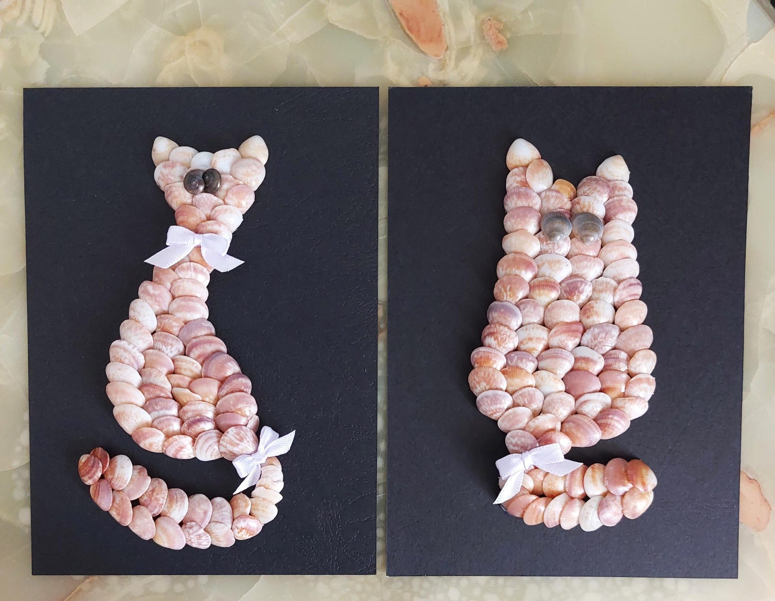 Seashell Cat Mosaic Art: Framed Nautical Decor, Gift for Cat Lovers - Etsy