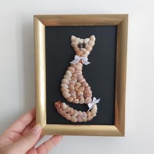 Seashell Cat Mosaic Art: Framed Nautical Decor, Gift for Cat Lovers - Etsy