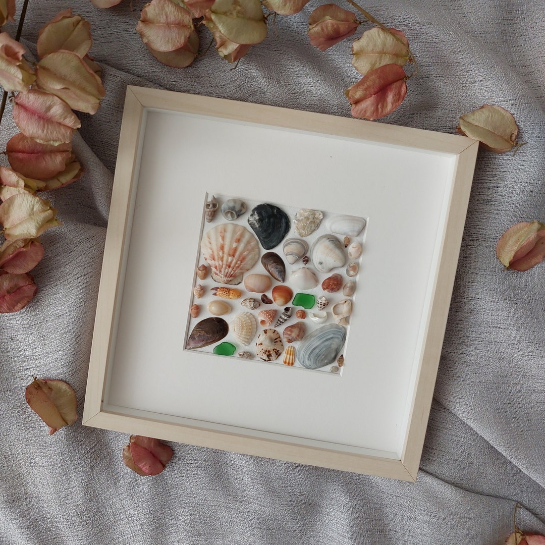Seashell Mosaic Decor Sea Glass Art Mosaic Framed Seashell Art 9*9*0 ...