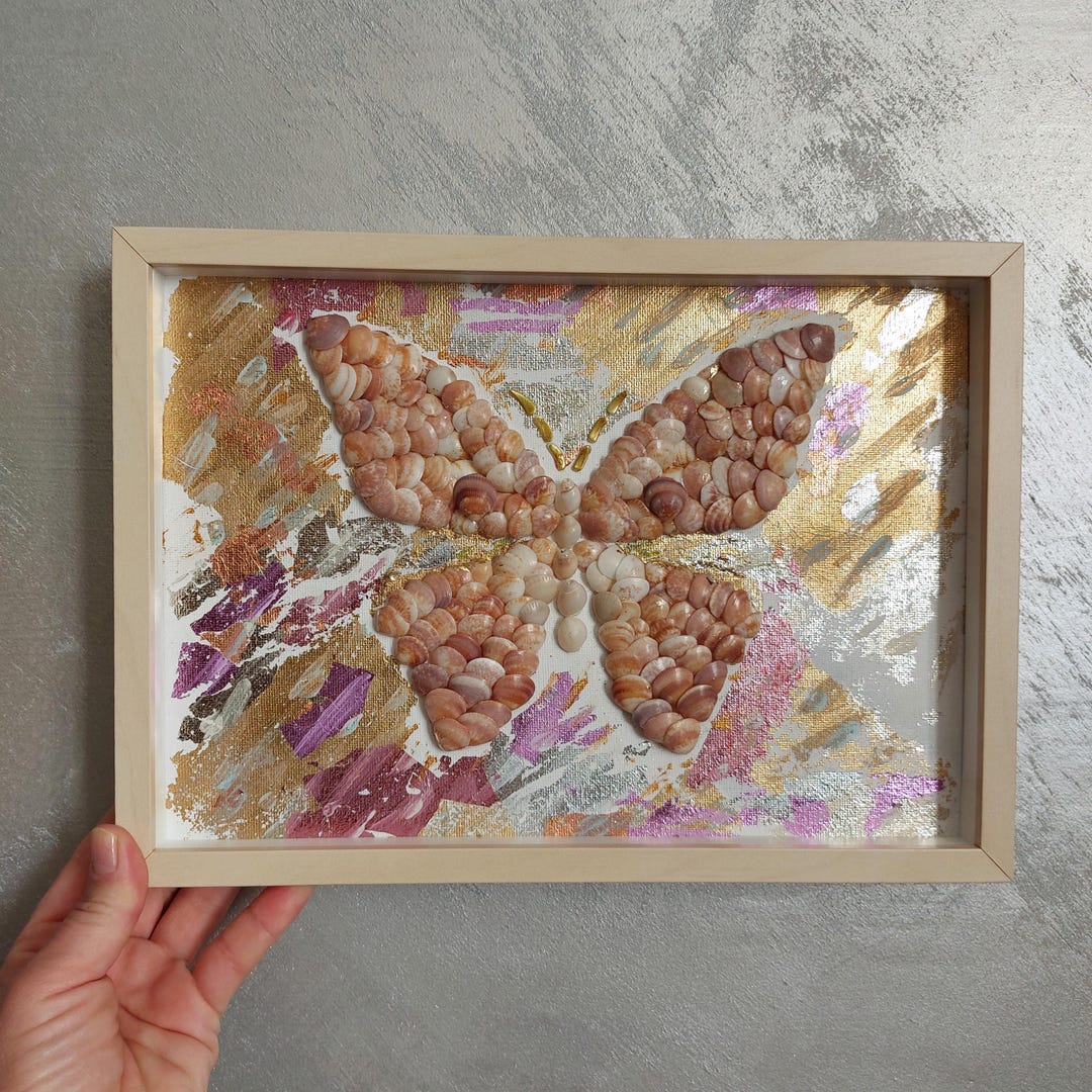 Rainbow Butterfly Shell Wall Art Butterfly Gold Leaf Wall Decor Gold ...