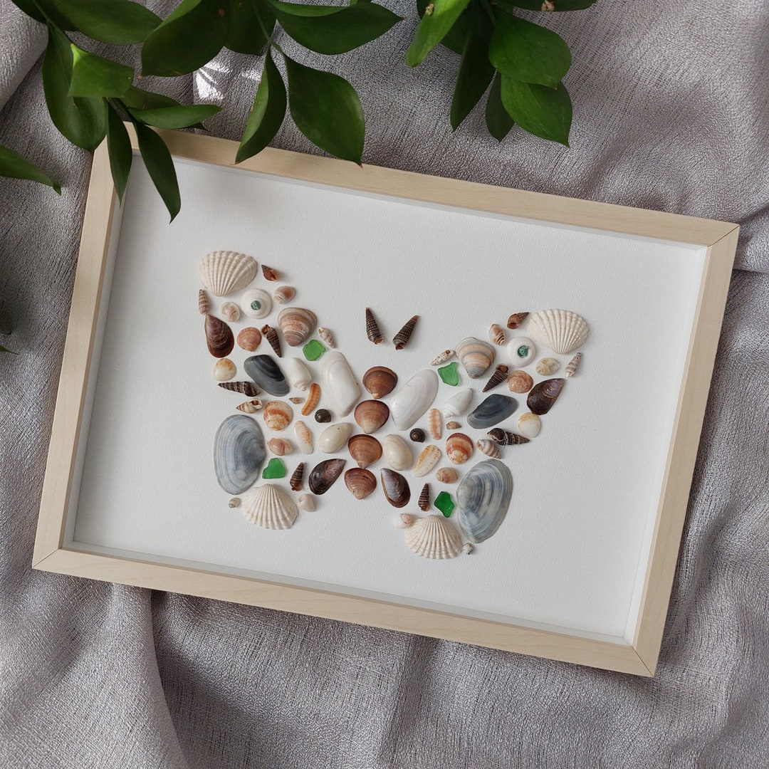 Butterfly Wall Art Seashell Wall Art Sea Glass Art Butterfly Shadow Box ...
