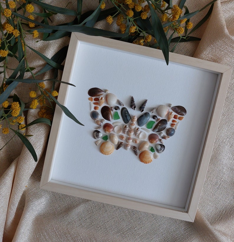 Butterfly Seashell Wall Decor Butterfly Small Framed Shell Art Mosaic ...