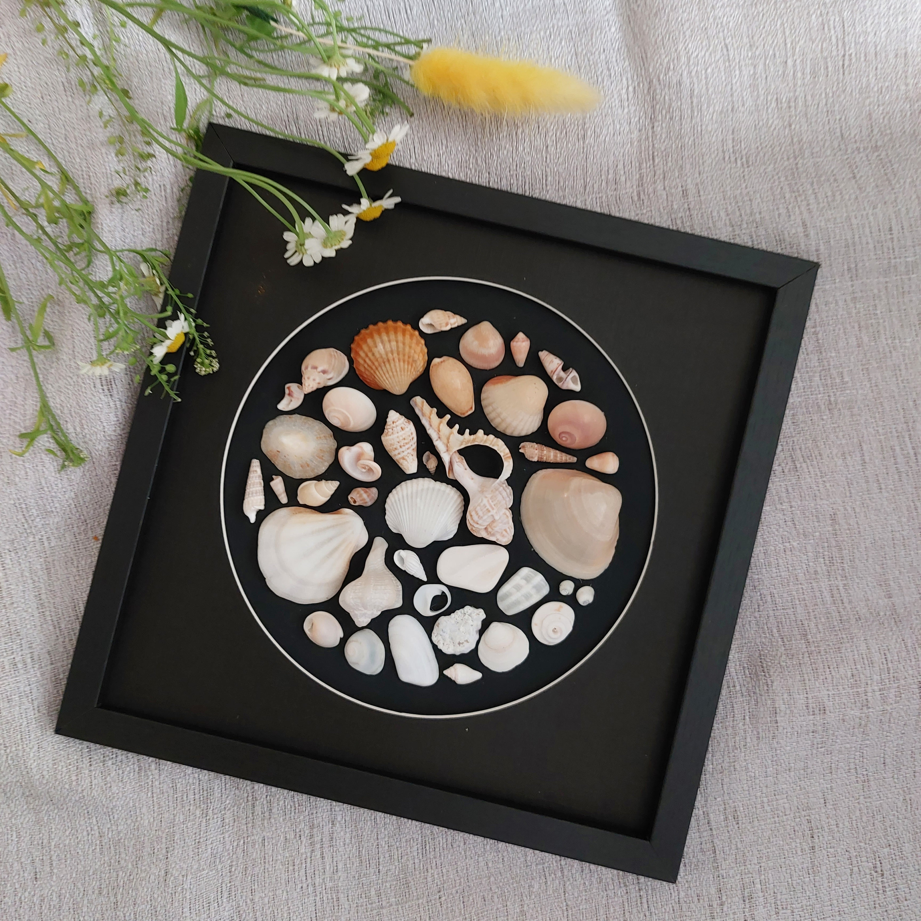 Set Mosaic Seashell Art Circle Yellow White Seashell Wall Decor Collage ...