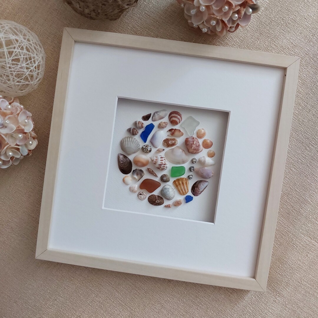 Seashell Mosaic Art Seashell Wall Decor Sea Glass Mosaic Framed Coastal ...
