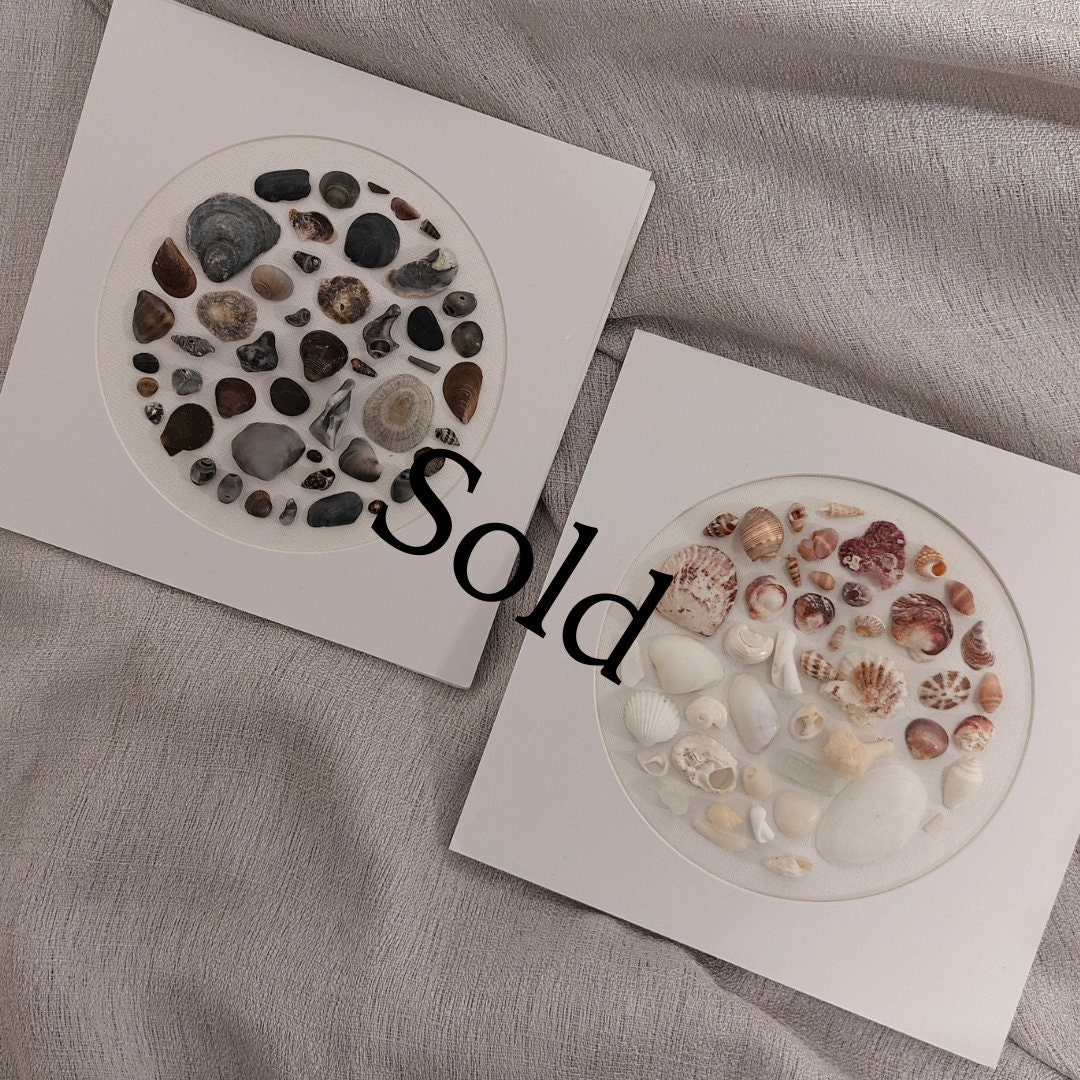 Set Mosaic Seashell Art Circle Yellow White Seashell Wall Decor Collage ...