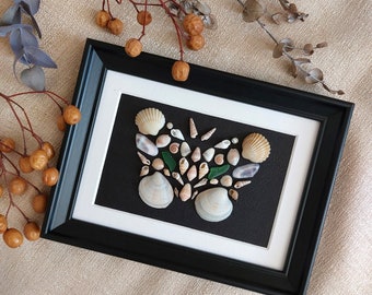 Butterfly Seashell Wall Decor Butterfly Small Framed Shell Art Mosaic ...