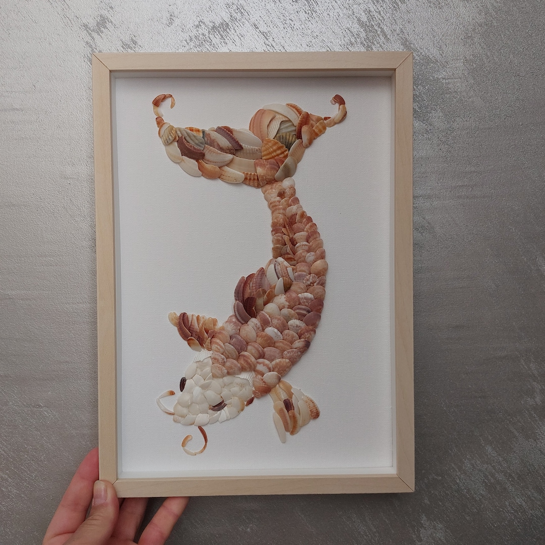 Koi Fish Seashell Mosaic Wall Art Japanese-inspired Coastal Decor 8x12 ...
