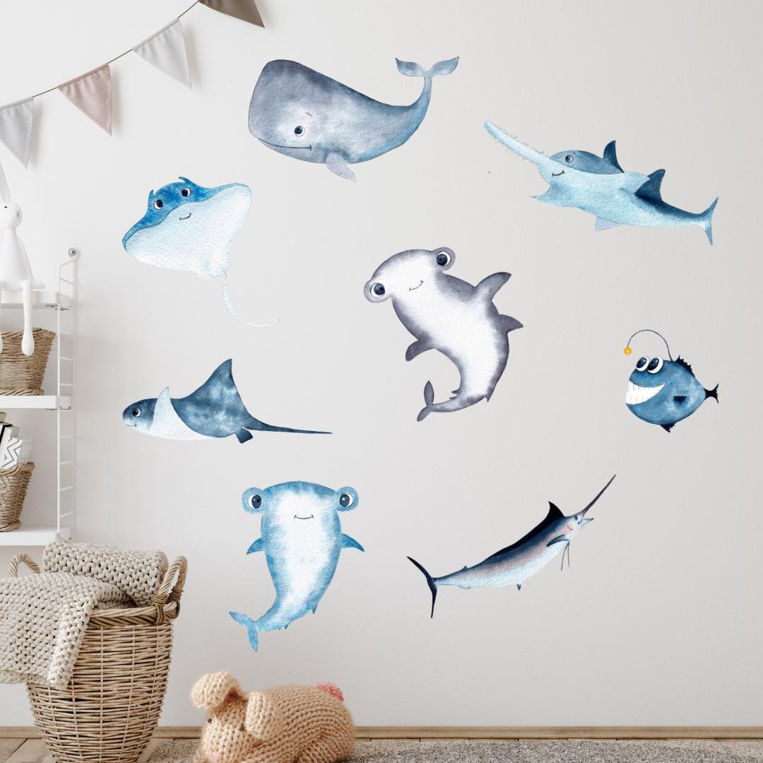 Sea Life Wall Decals, Sharks Wall Stickers, Sting Ray, Fish, Dolphin ...