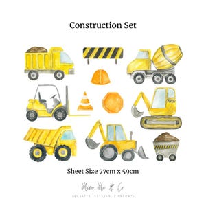 Work Zone Wall Decals, Construction, Trucks, Digger, Forklift, Trucks ...