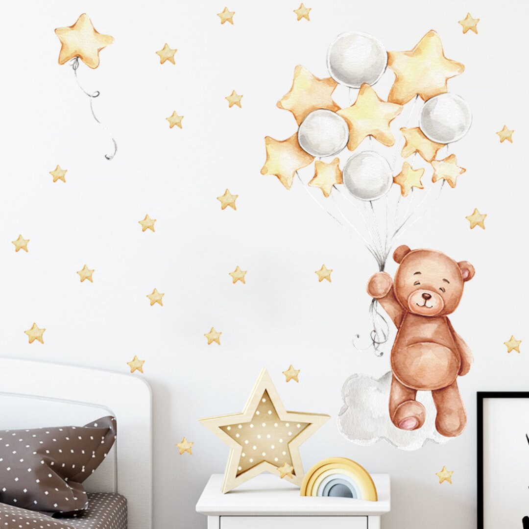 Fabric Nursery Sleeping Teddy Bear Wall Decal/removable Sticker, Bear ...