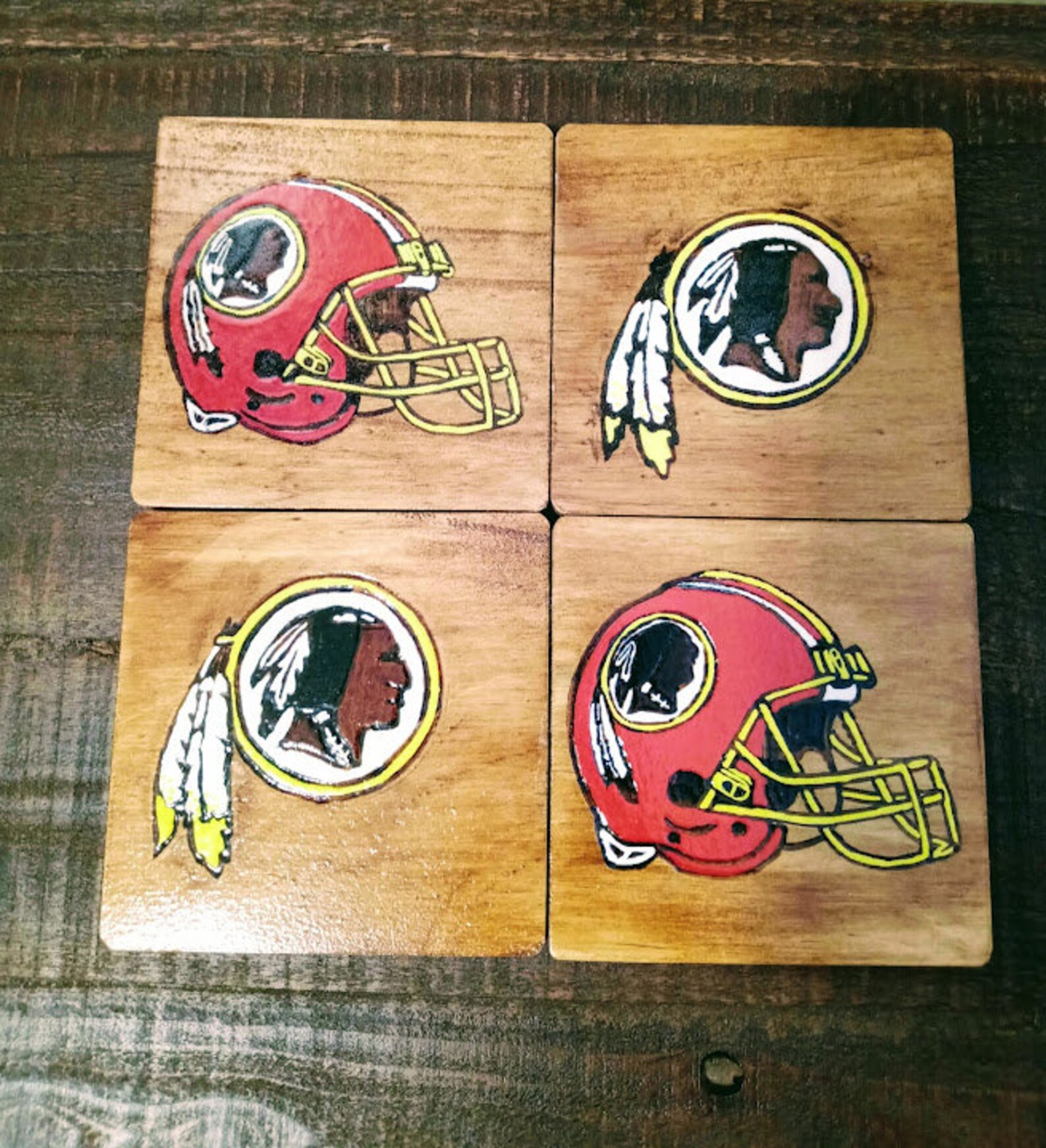 NFL Custom Coasters Wood-burned Football Coasters Custom Football Team ...